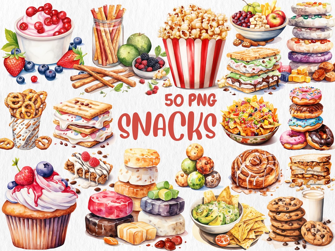 Watercolor Snacks Clipart | Potato Chip, Popcorn, Snack Food, Cute ...