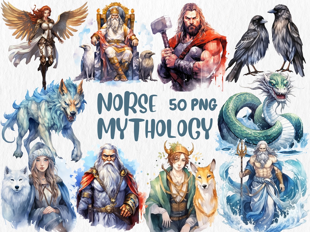 Watercolor Norse Mythology Clipart | Thor, Odin, Loki, Valkyrie, Hel ...