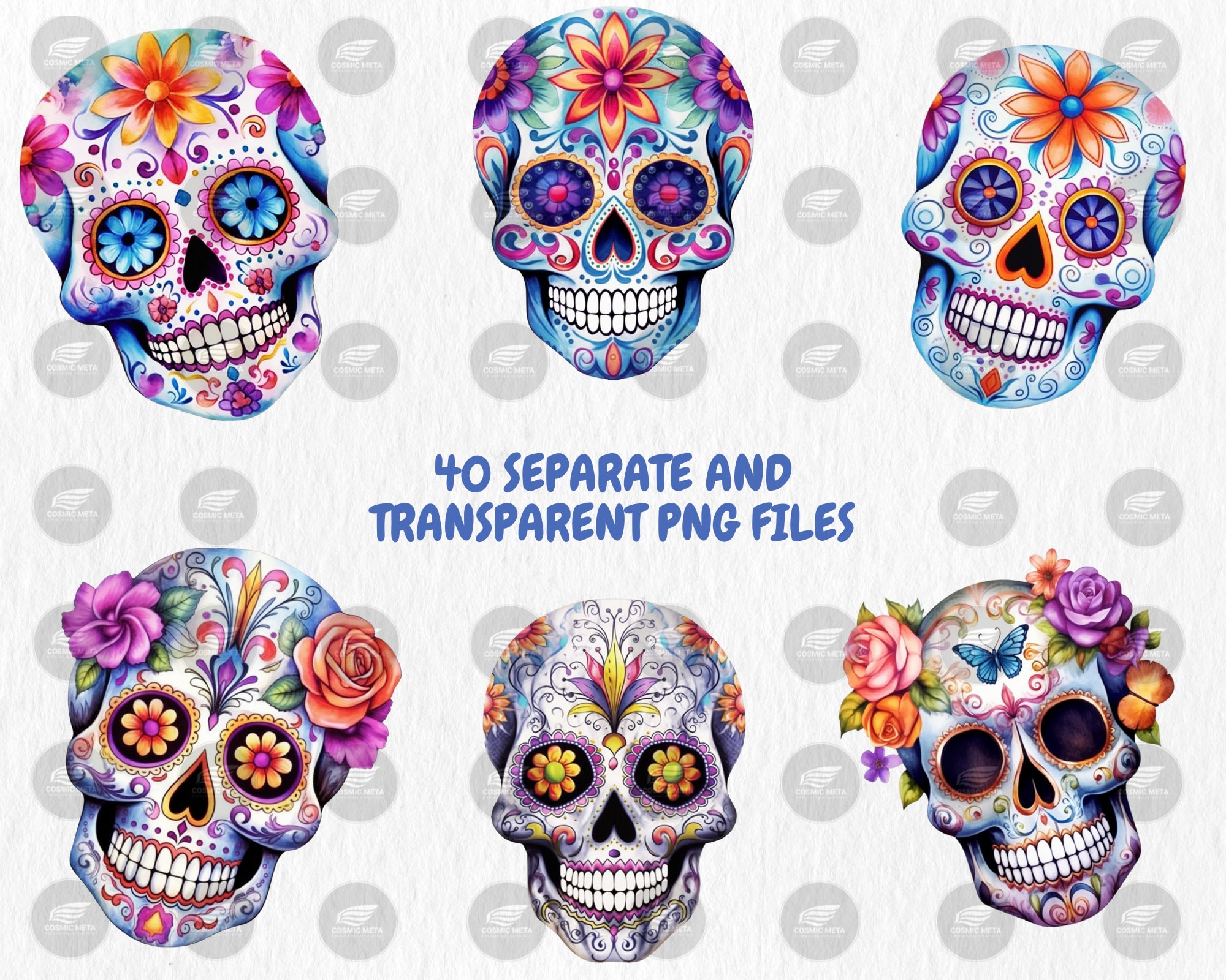 Watercolor Sugar Skulls Clipart: Dia De Los Muertos Illustrations ...