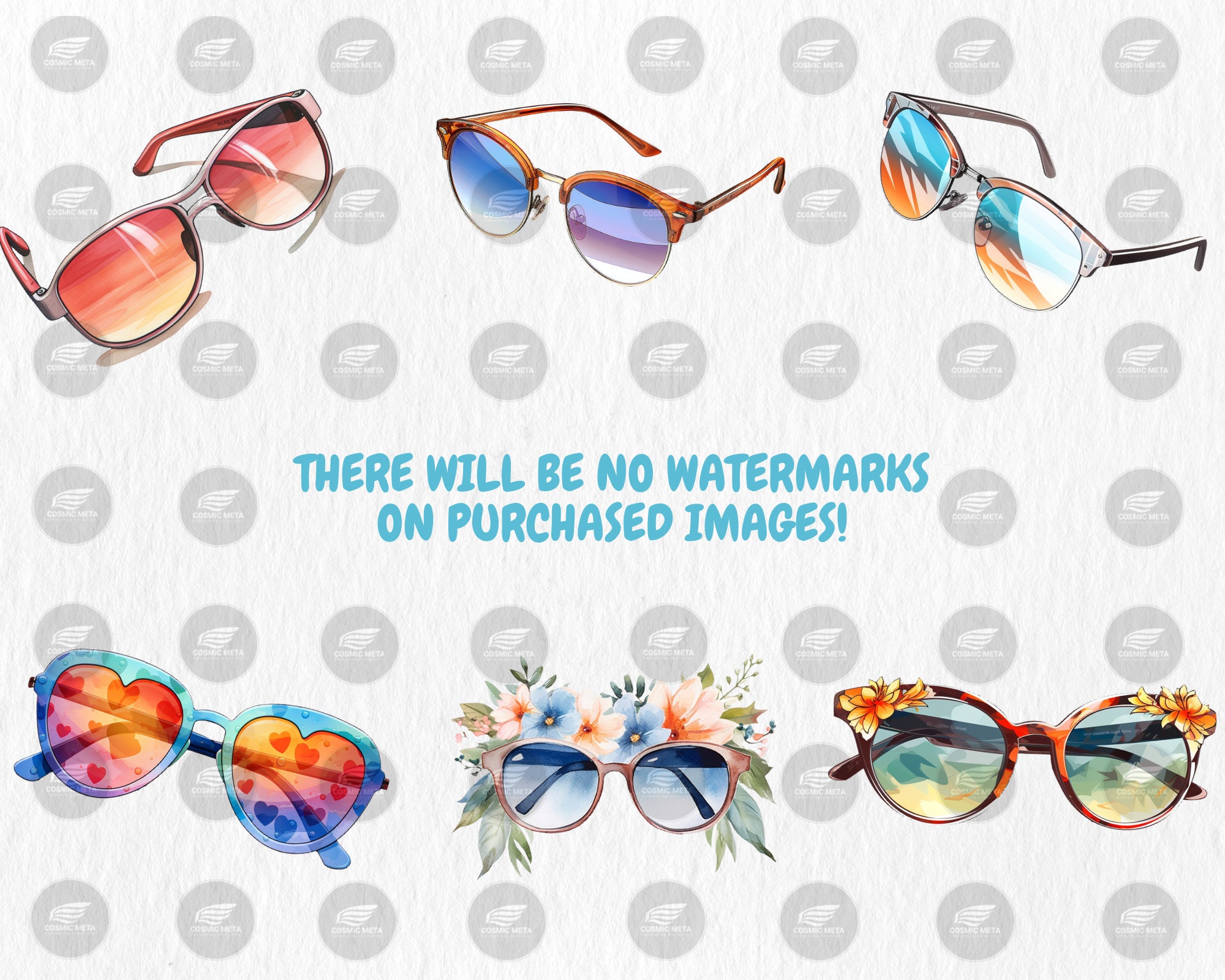 Watercolor Sunglasses Clipart: Summer Fashion Illustrations (digital ...