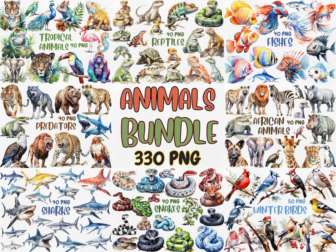 Watercolor Animals Mega Clipart Bundle | Tropical African Animals ...