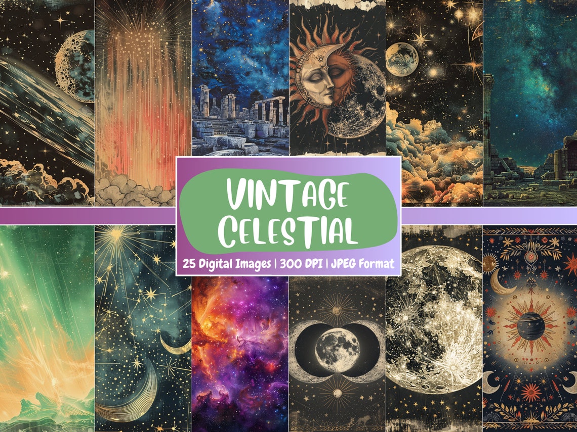 Vintage Celestial Digital Paper: Galactic Nebula, Starry Night (instant ...