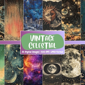 Vintage Celestial Digital Paper: Galactic Nebula, Starry Night (instant ...