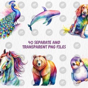 Watercolor Rainbow Animals Clipart | Colorful Cute Animals, Lion, Cat ...