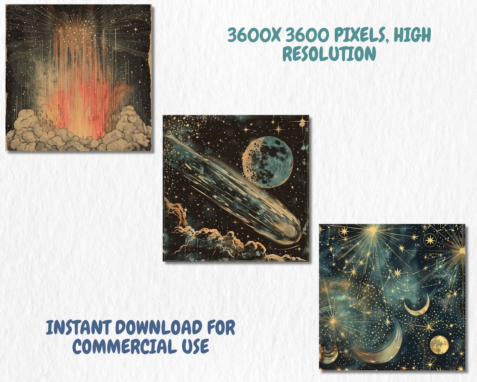 Vintage Celestial Digital Paper: Galactic Nebula, Starry Night (instant ...