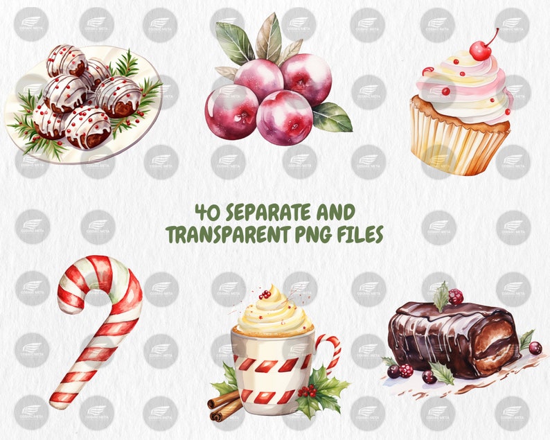 Watercolor Christmas Sweets Clipart: Holiday Pudding, Gingerbread ...
