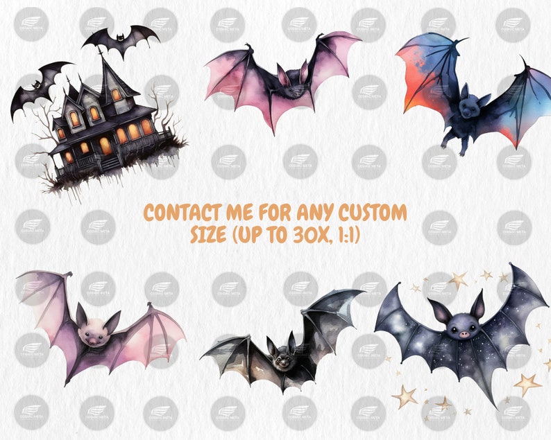 Watercolor Bats Clipart: Spooky Halloween PNG Graphics (40 Files) - Etsy