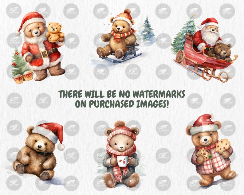 Watercolor Christmas Bears Clipart: Festive PNG Images (digital ...