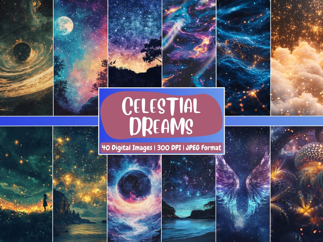 Celestial Dreams Digital Paper | Night Sky Background, Cosmic Pattern ...