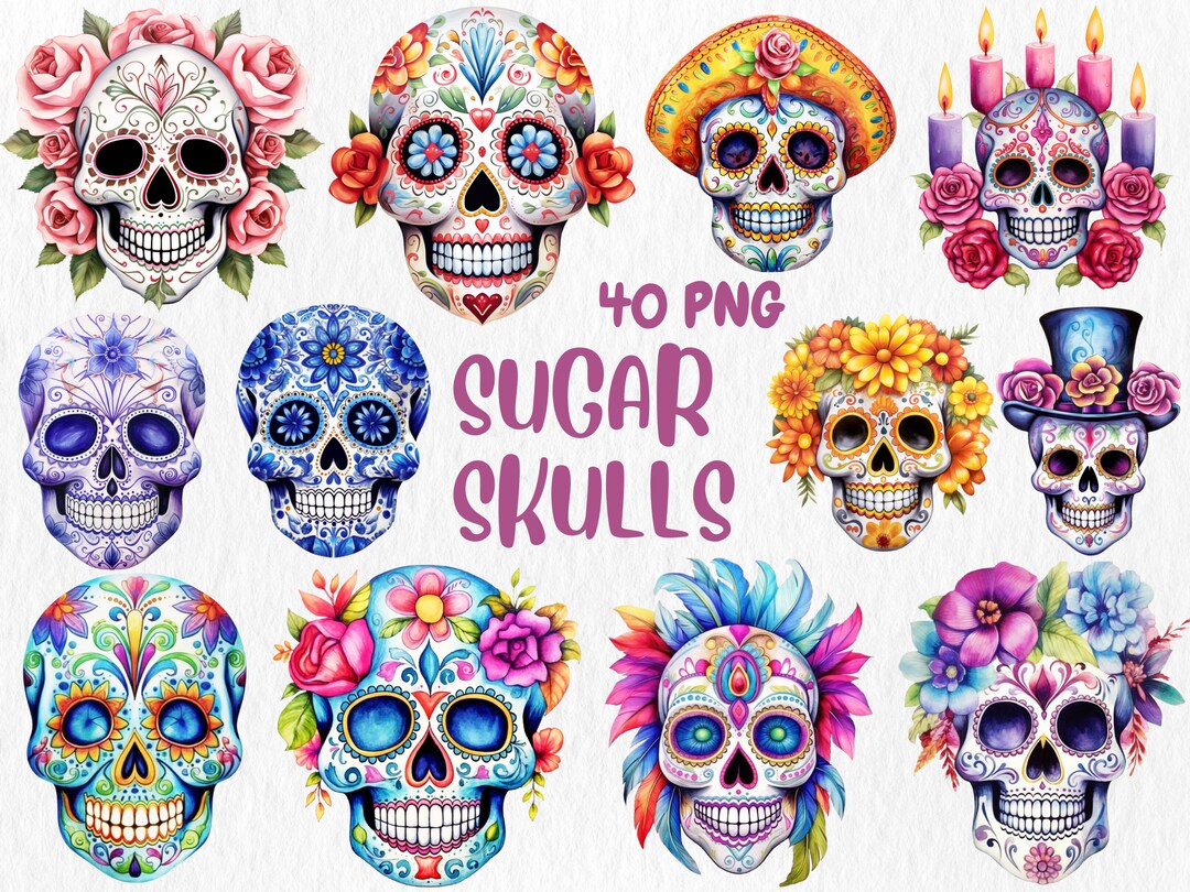 Watercolor Sugar Skulls Clipart: Dia De Los Muertos Illustrations ...