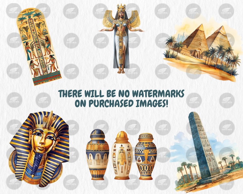 Watercolor Ancient Egypt Clip Art: Pharaoh, Cleopatra, Pyramids ...