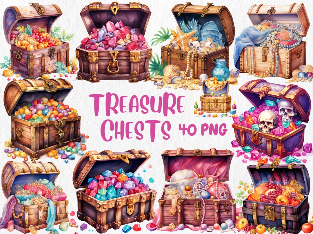 Watercolor Treasure Chests Clipart | Pirate Treasure, Gold and Gem ...