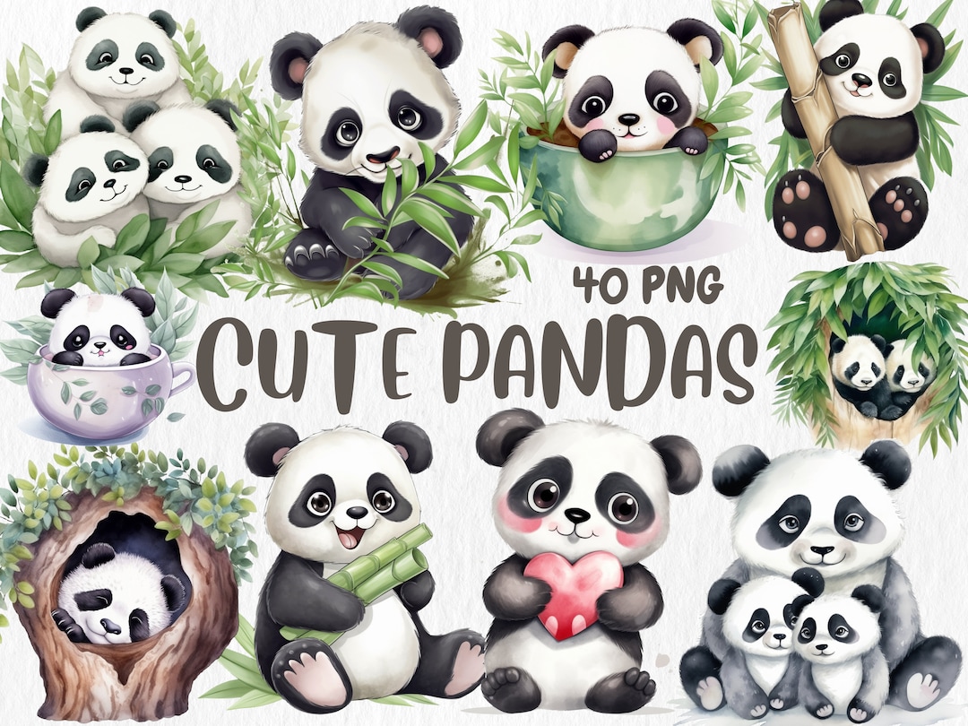 Watercolor Cute Pandas Clipart | Adorable, Cute Panda, Baby Panda ...
