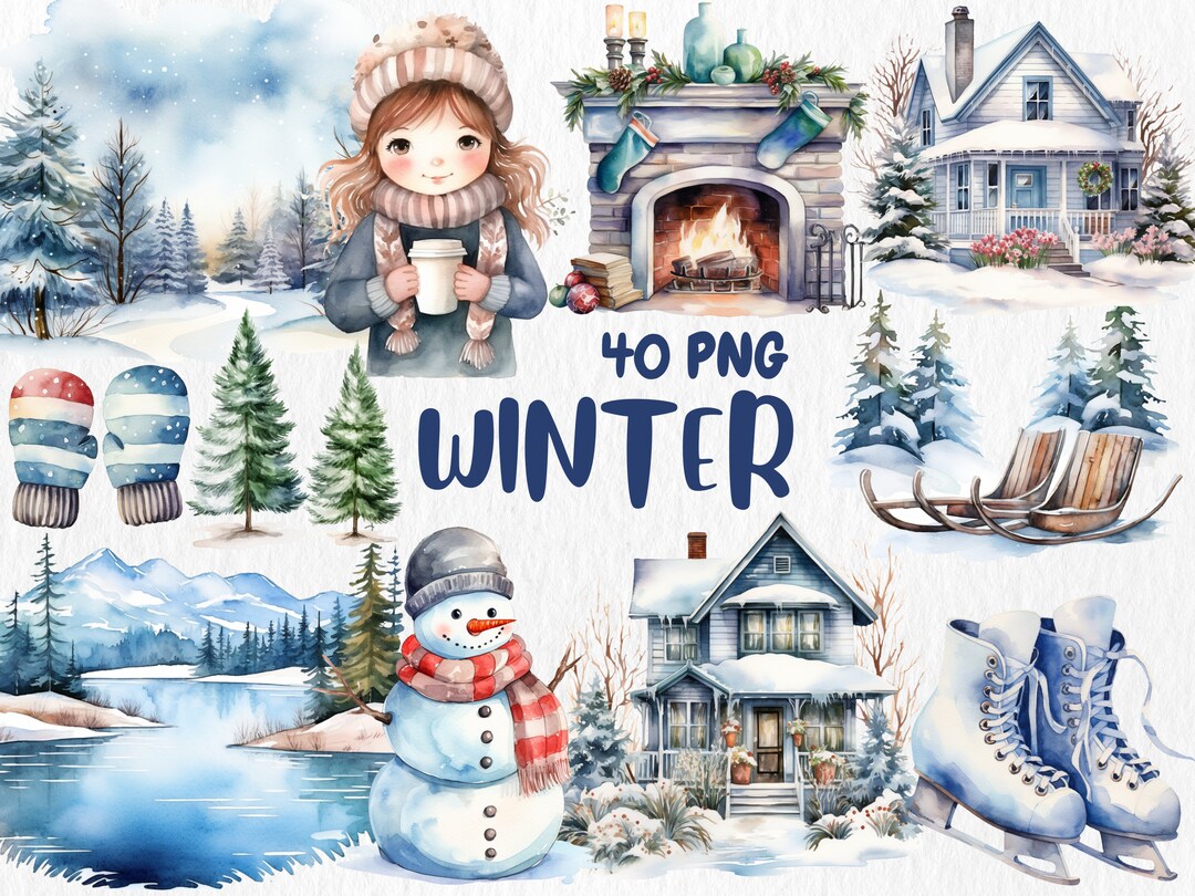 Watercolor Winter Clipart: Snowman, Forest, Santa Illustrations ...