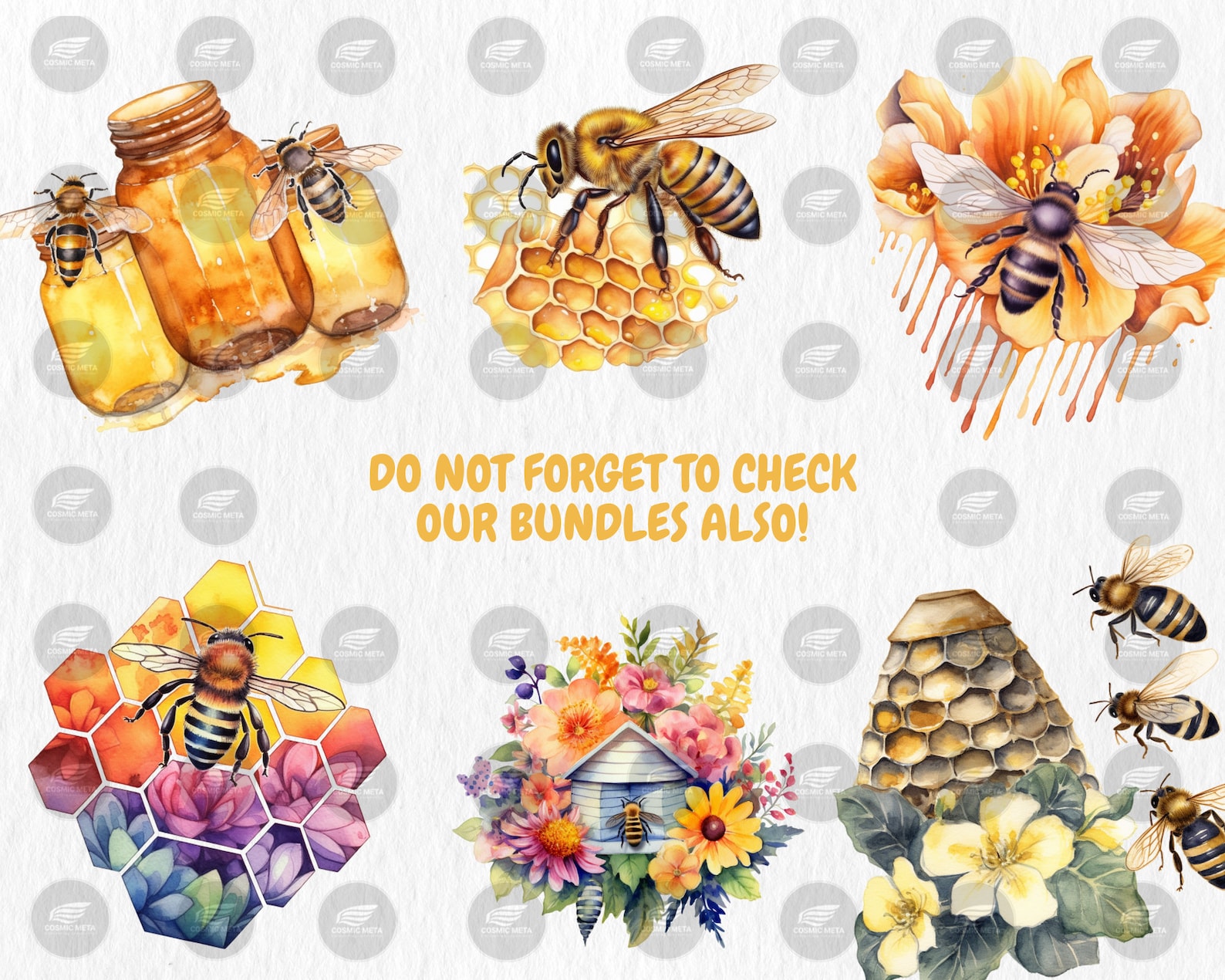Watercolor Honey Bee Clipart Spring Garden Bee Clipart Honey Drips ...