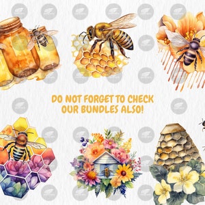 Watercolor Honey Bee Clipart: Spring Garden PNG Graphics (instant ...