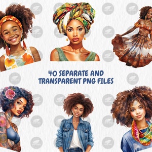 Watercolor Afro Girls Clipart: Black Woman Illustrations (instant ...