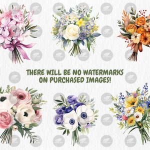 Watercolor Floral Bouquets Clipart: Spring Flowers PNG (digital ...