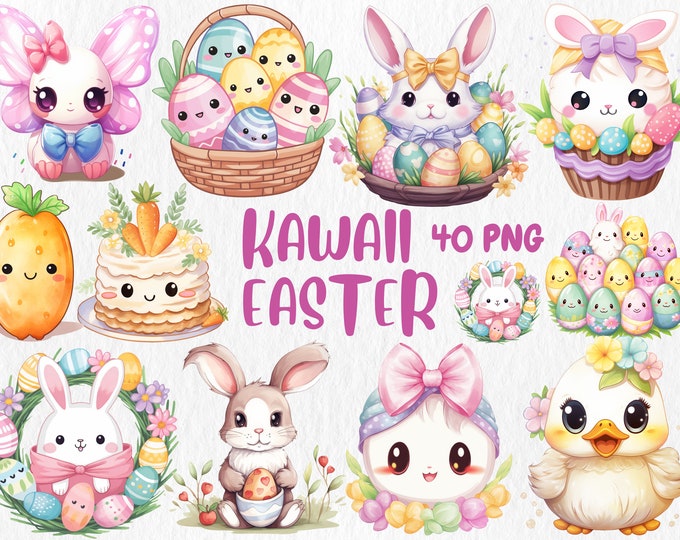 Easter Clipart, Kawaii Clipart, Easter Digital Paper, Easter Bunny ...