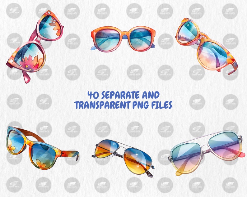 Watercolor Sunglasses Clipart: Summer Fashion Illustrations (digital ...