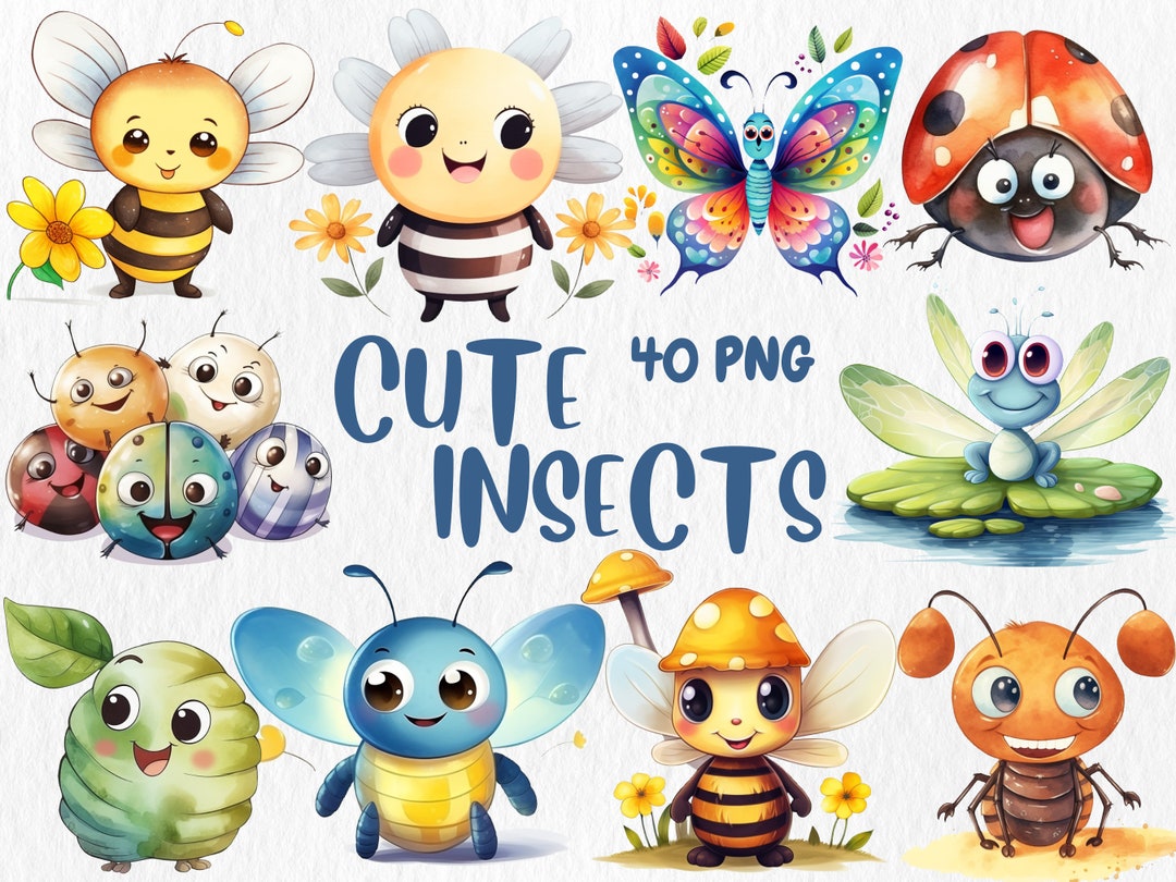 Watercolor Cute Insects Clipart | Adorable Butterfly, Ant, Ladybug ...