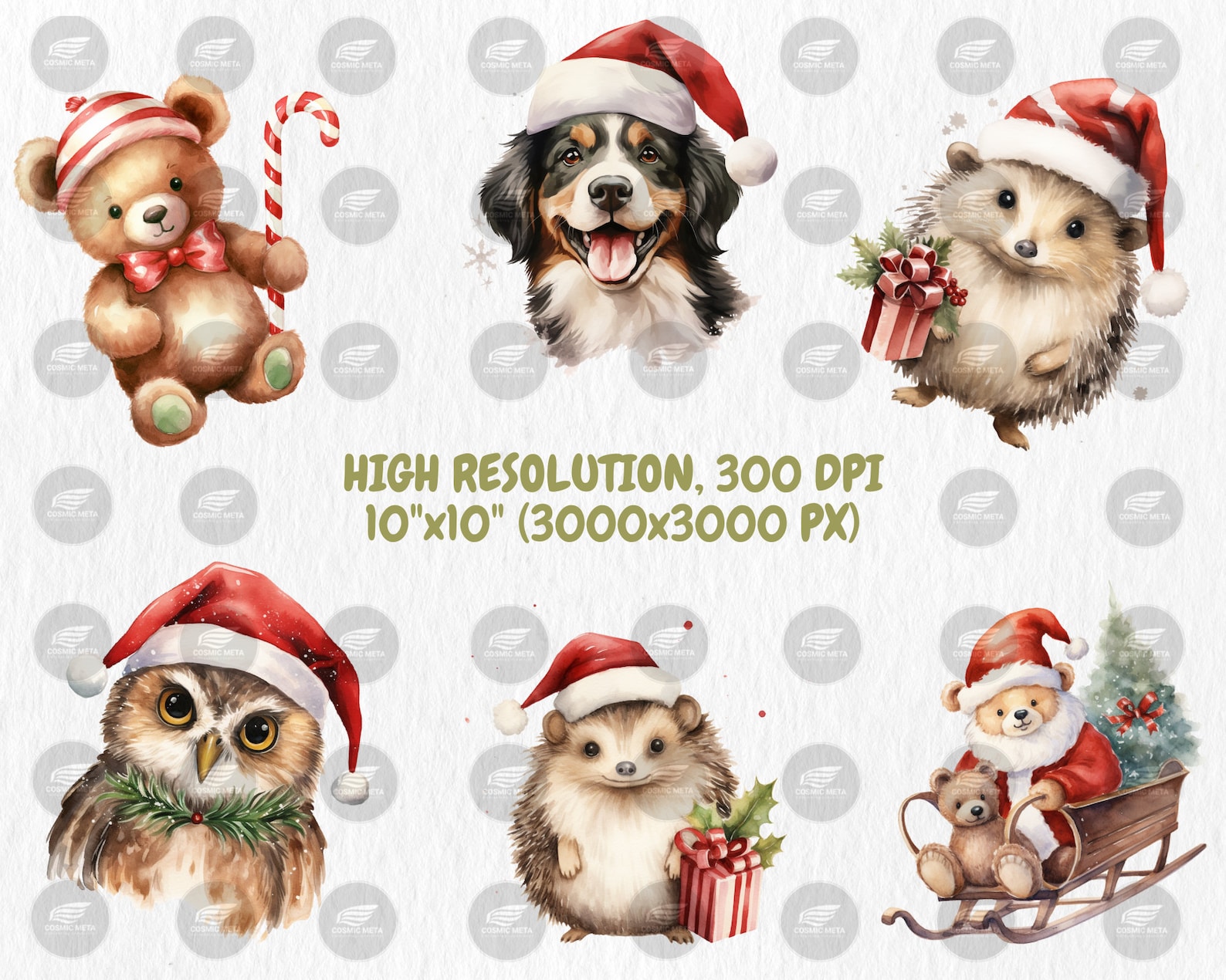 Watercolor Christmas Animals Clipart: Xmas PNG Illustrations ...