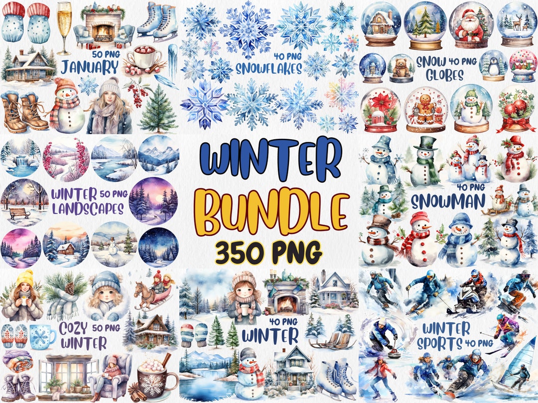Watercolor Winter Clipart Bundle | Snowmen, Snowflakes, Cozy Winter ...