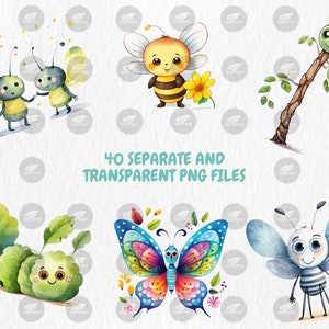 Watercolor Cute Insects Clipart | Adorable Butterfly, Ant, Ladybug ...