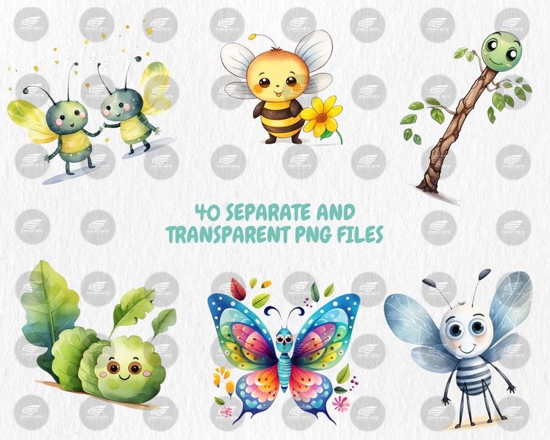 Watercolor Cute Insects Clipart | Adorable Butterfly, Ant, Ladybug ...