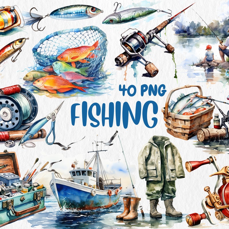 Fishing Watercolor - Etsy