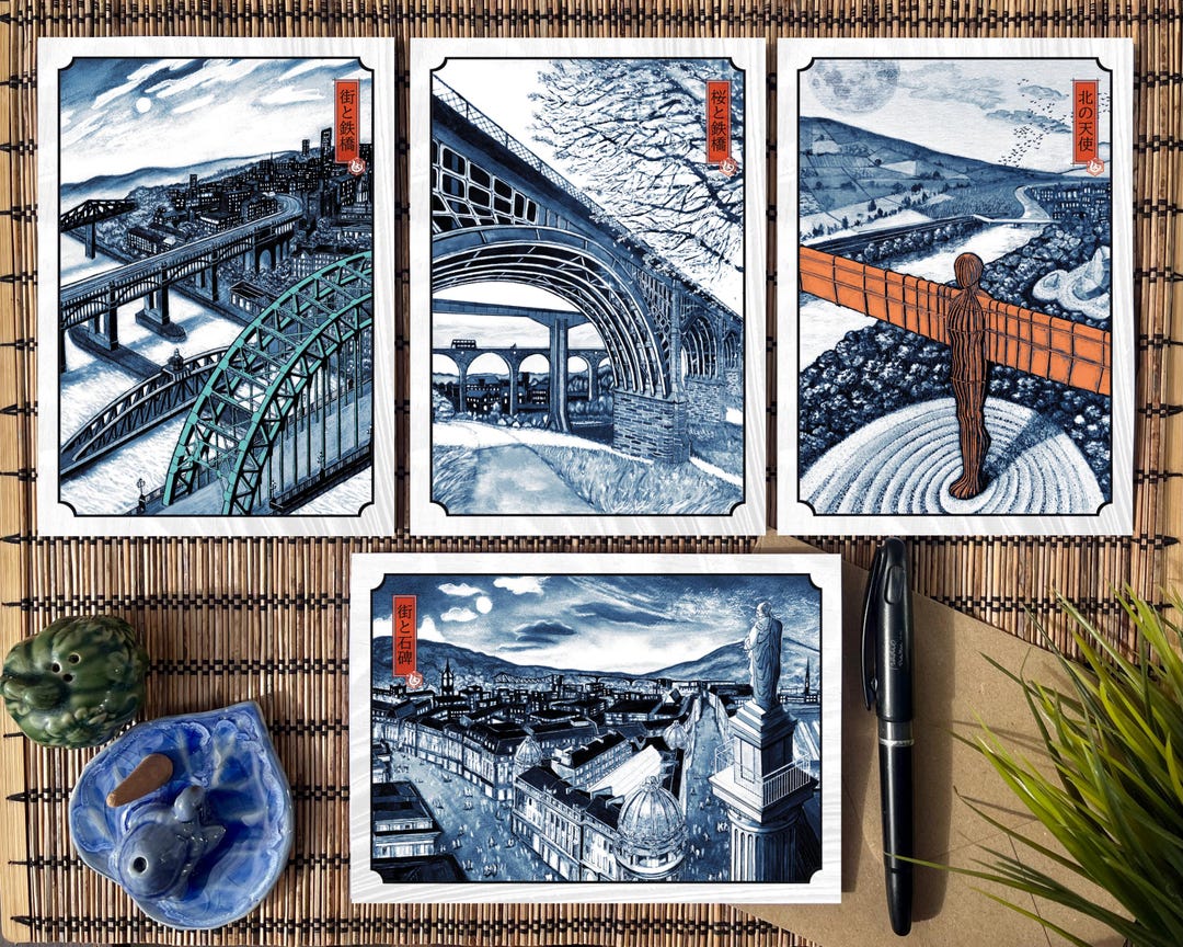 Newcastle Landscape Greeting Cards - Set of 4 Vintage Art Prints - Hand ...