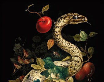 Salvador Dahli Inspired Snake and the Apple - Etsy