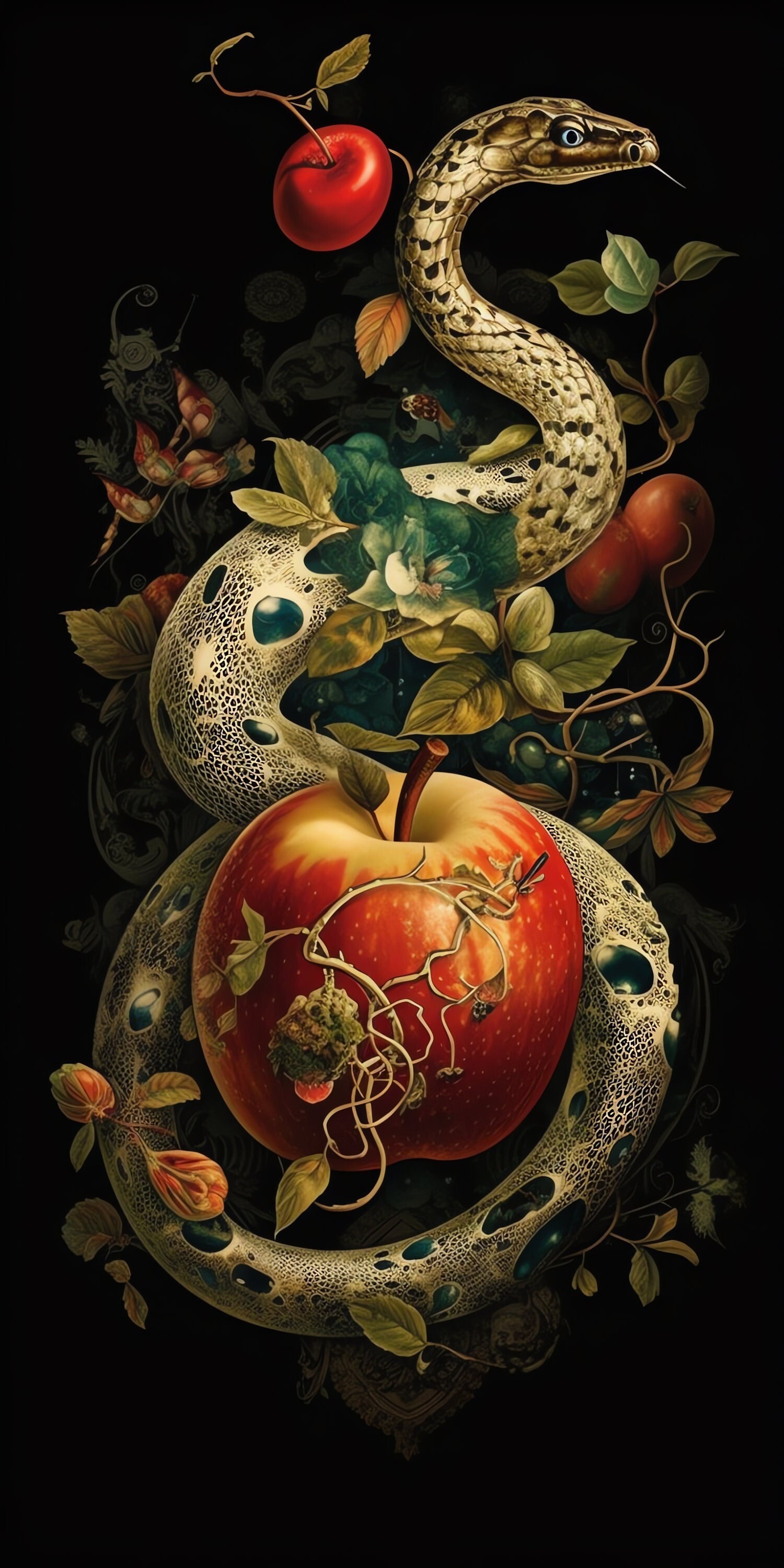 Salvador Dahli Inspired Snake and the Apple - Etsy