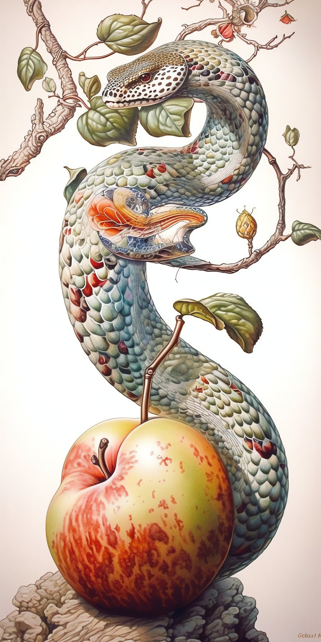Salvador Dahli Inspired Snake and the Apple - Etsy