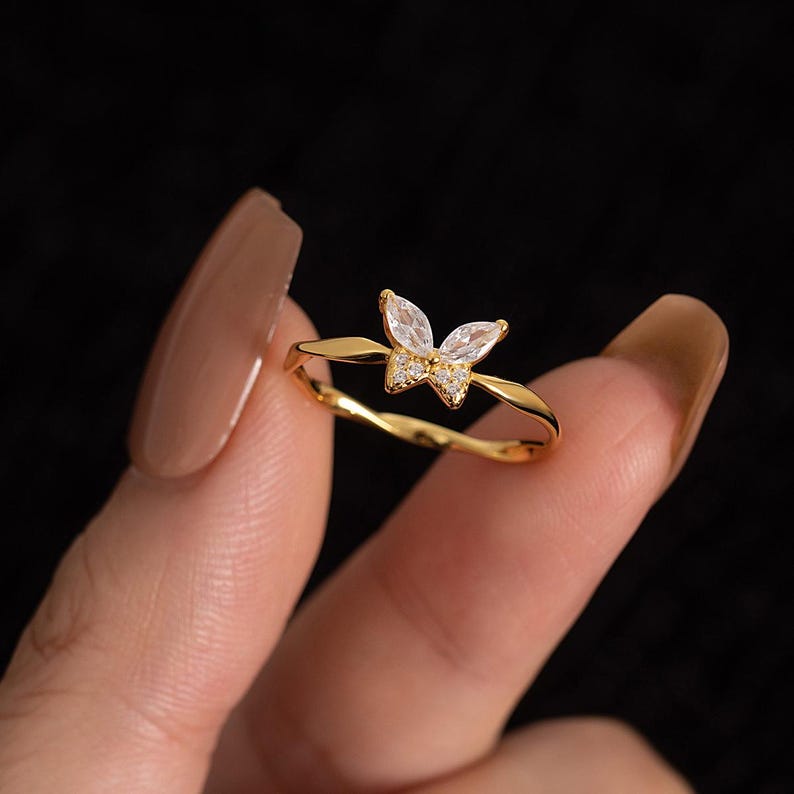 Solid Gold Butterfly Ring: Marquise Lab Grown Diamond, Nature Inspired ...