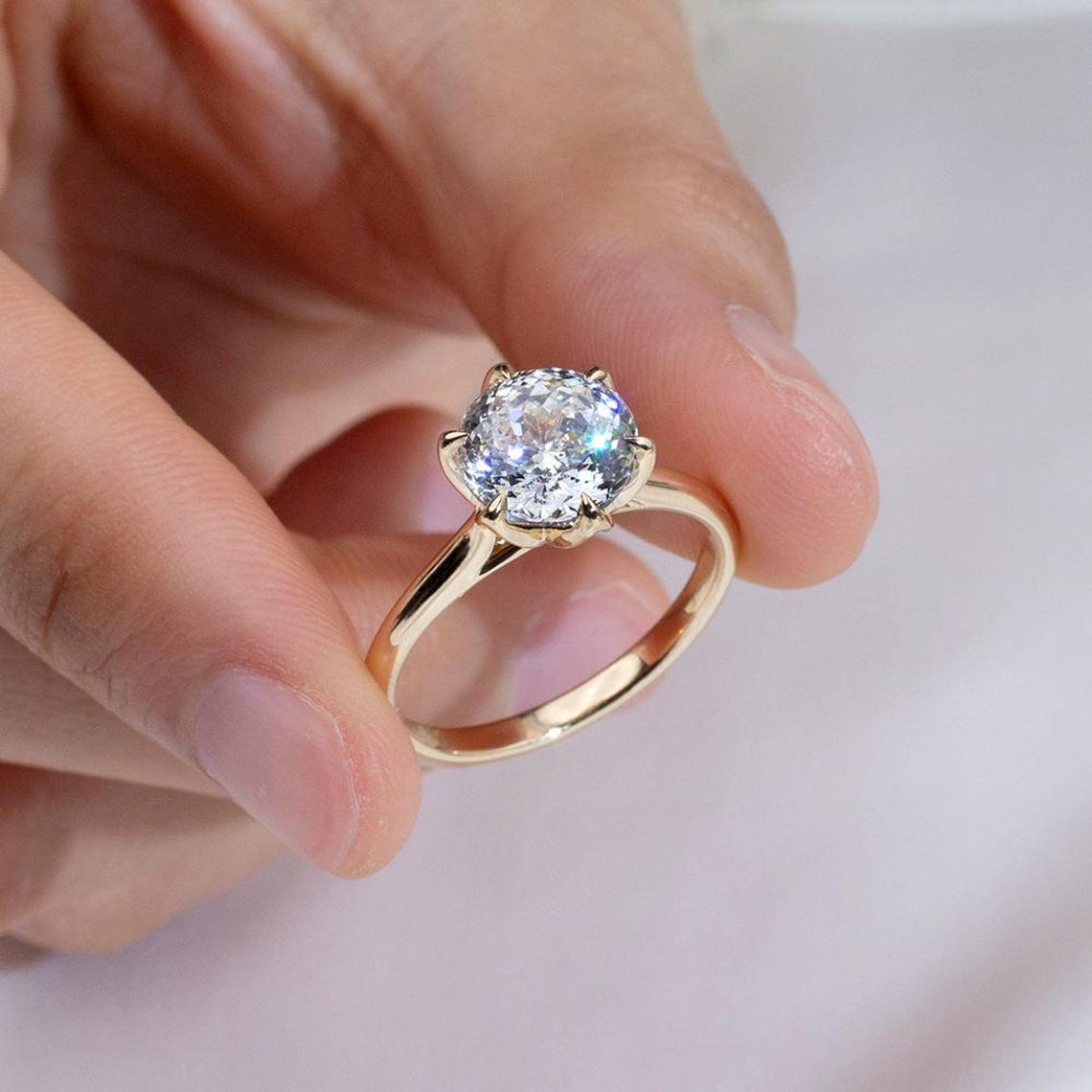 Lab Grown Diamond Solitaire Ring: Round Cut Cathedral Setting - Etsy