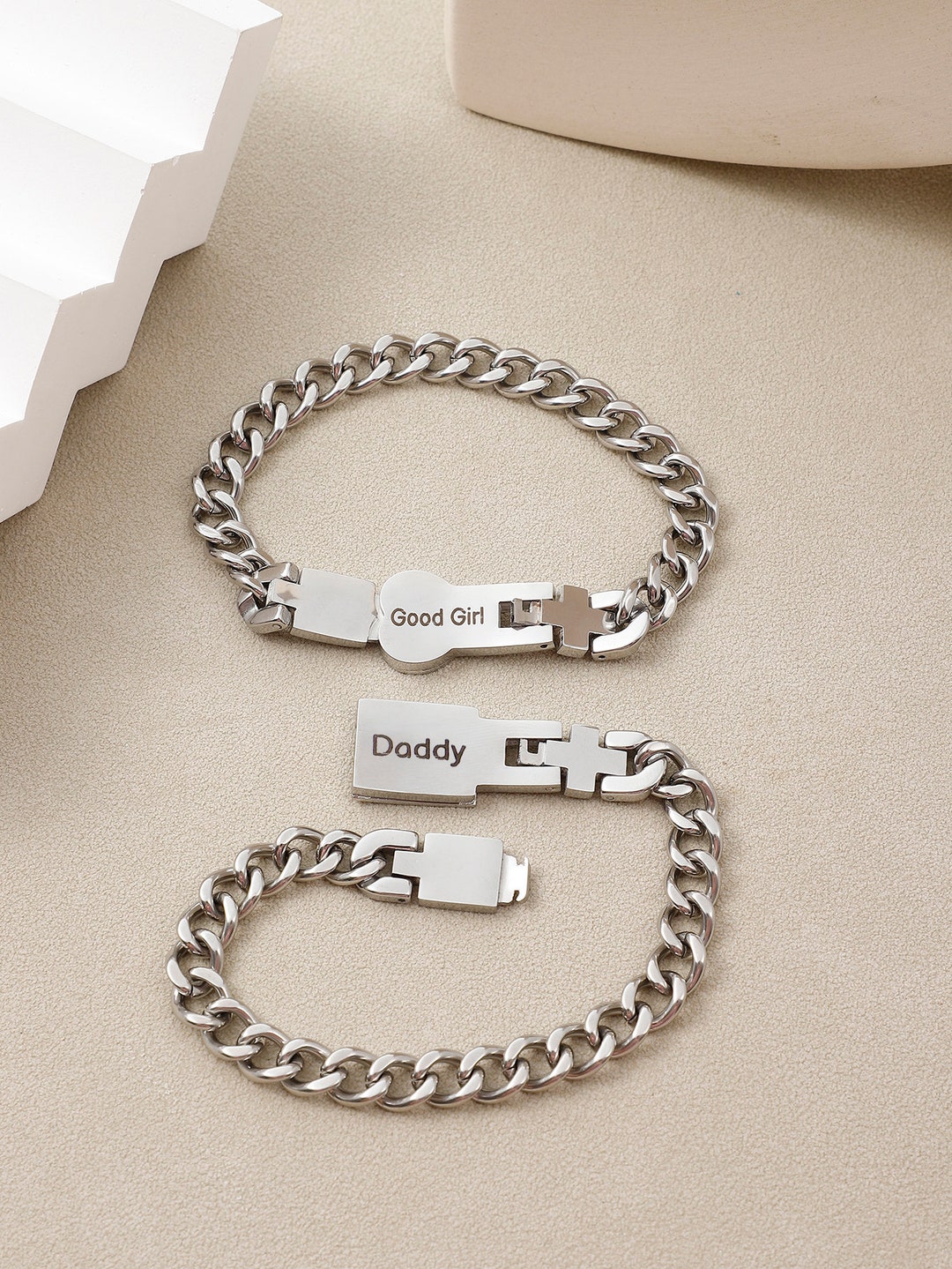 Couples Permanent Locking Bracelet Set Interlocking Bangle Bracelet ...