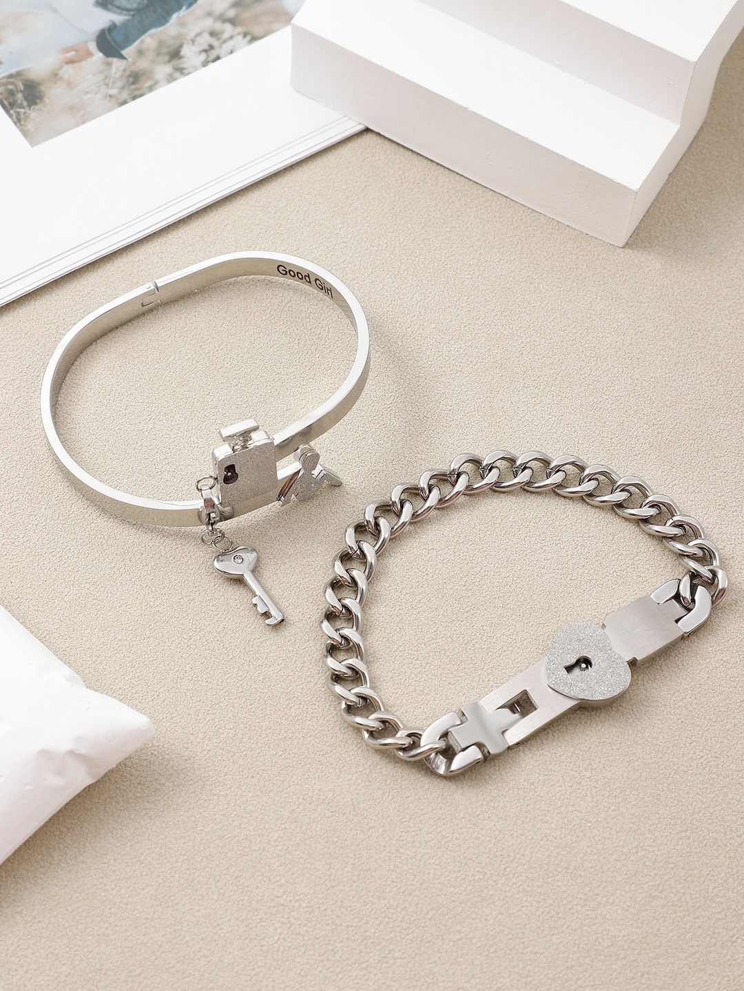 Couples Permanent Locking Bracelet Set Interlocking Bangle Bracelet ...