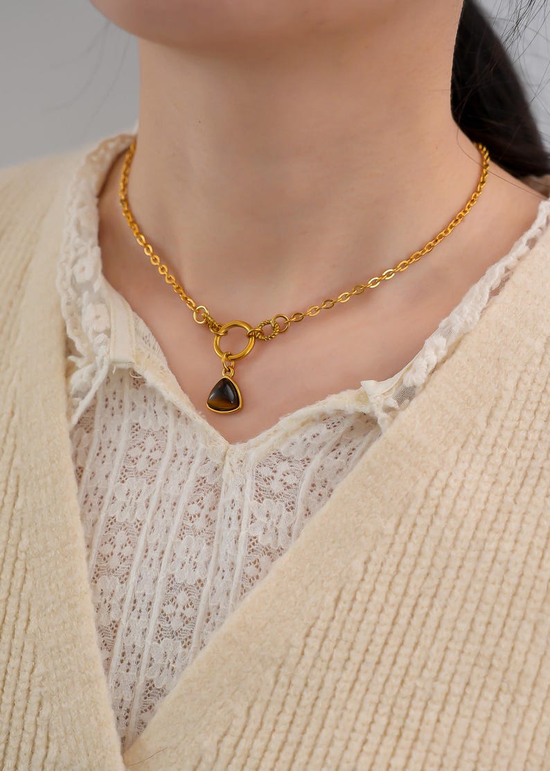 Locking Day Collar O Ring Choker W/ Tigers Eye Pendant, Discreet Day ...
