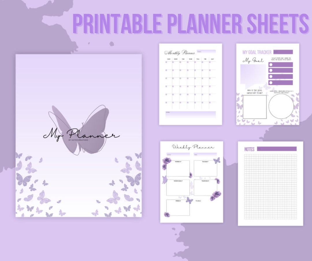 Pretty Purple Butterfly Planner Sheets Printable - Etsy