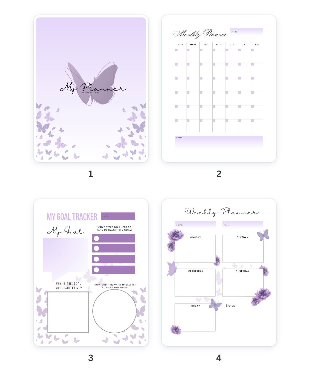 Pretty Purple Butterfly Planner Sheets Printable - Etsy
