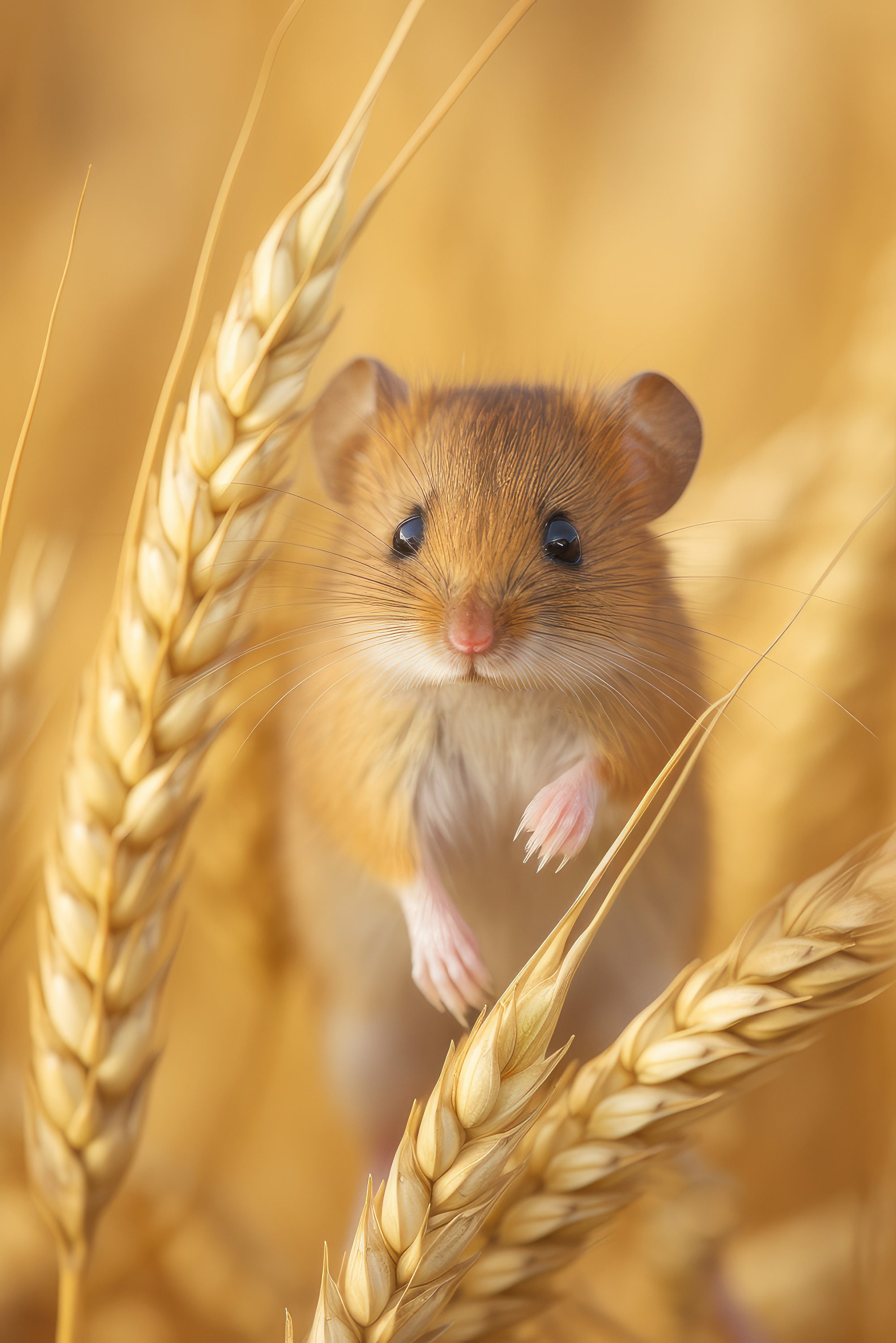 Harvest Mouse on Ears of Wheat, Golden Wheat, Tiny Mouse, Digtal ...