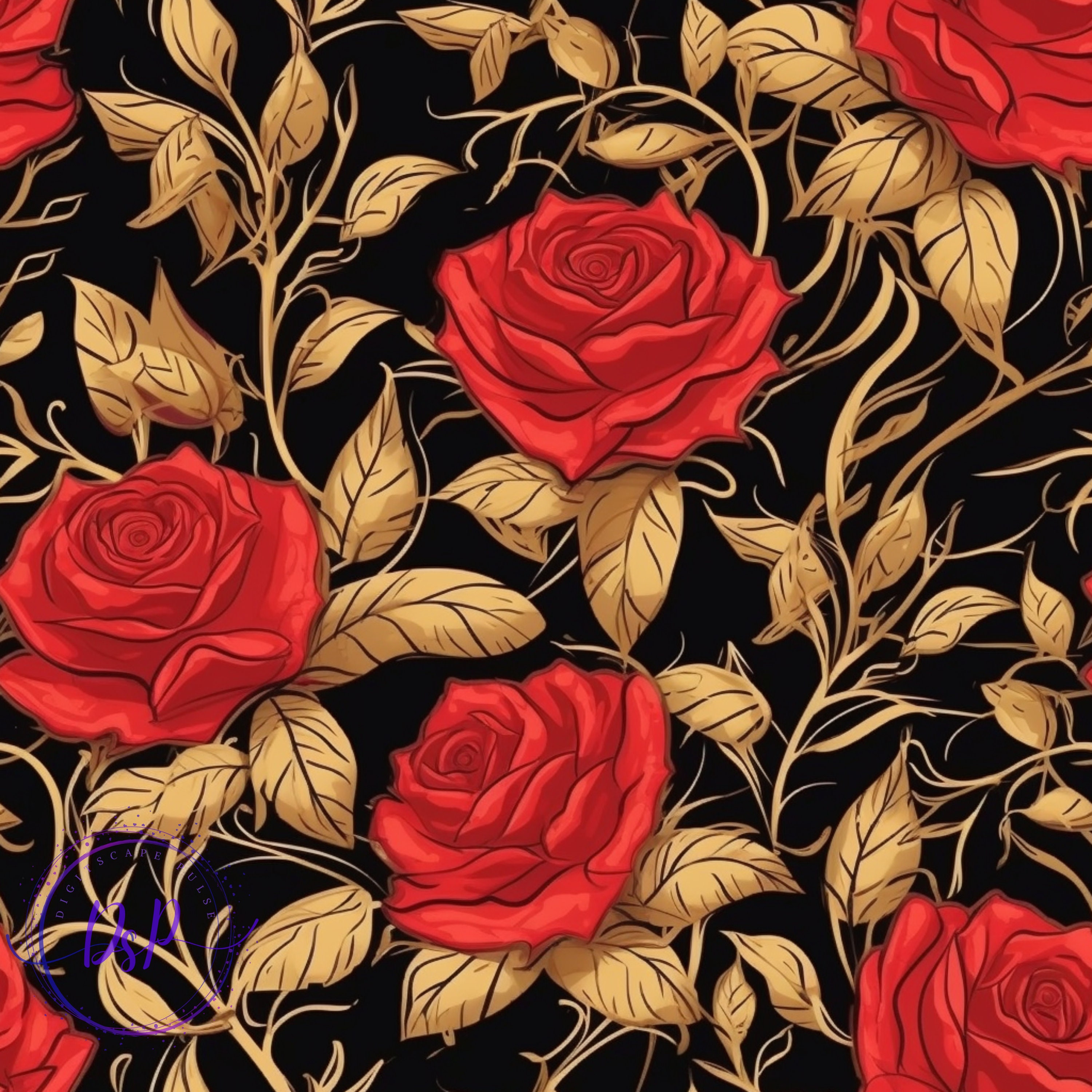 Red & Gold Roses Patterns , Digital Papers , Seamless Rose Patterns ...