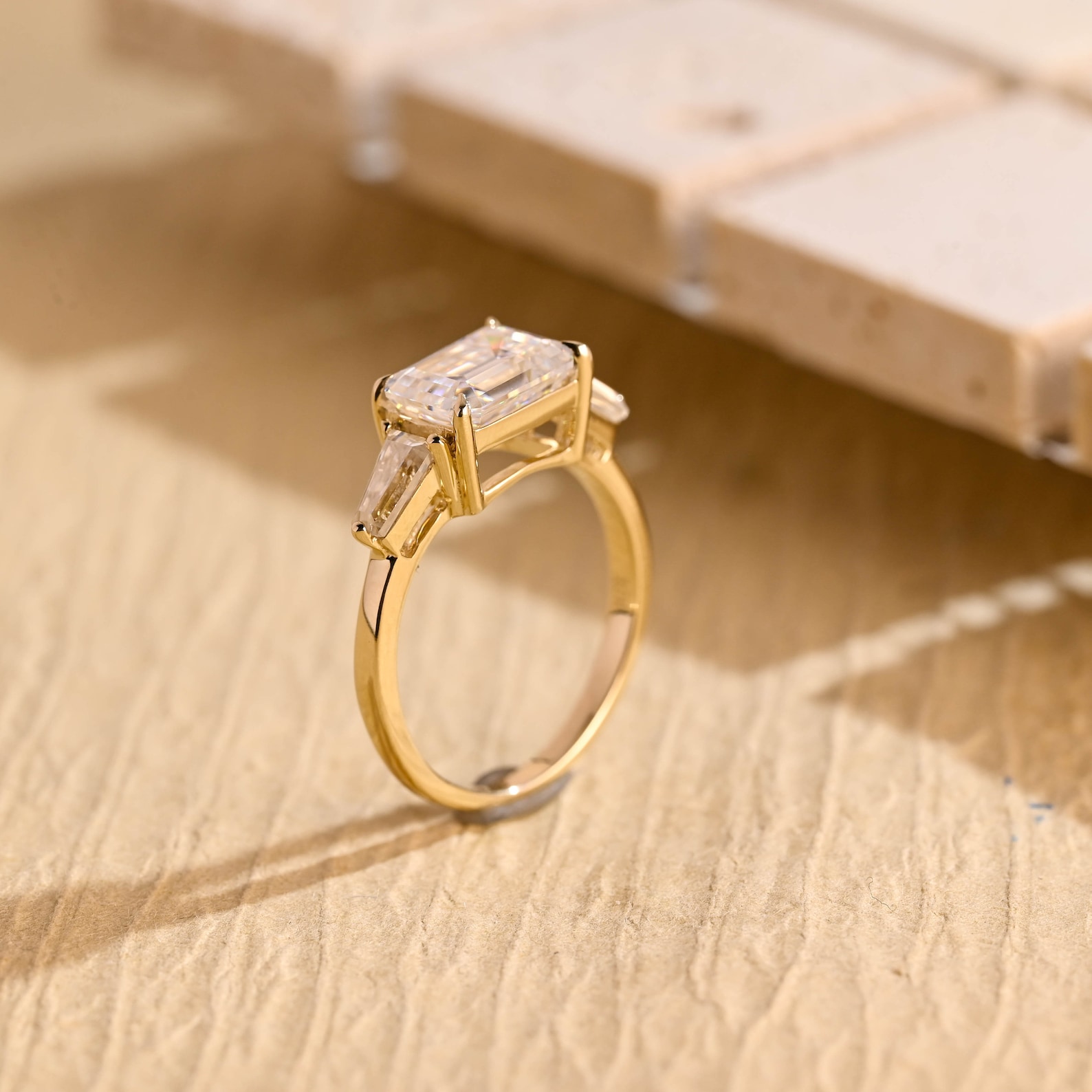 Solid Gold Art Deco Emerald Cut Moissanite Engagement Ring - Etsy