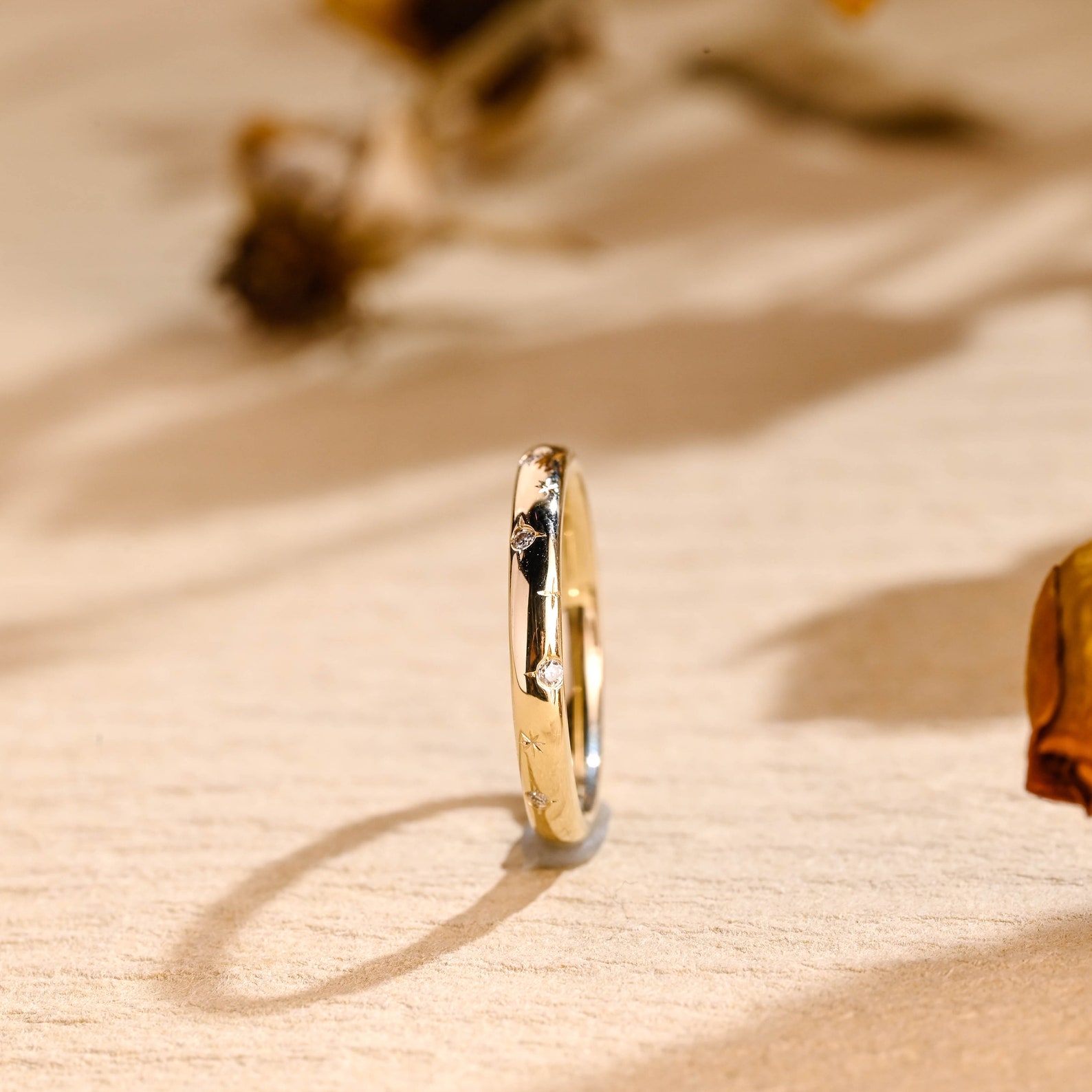 Solid Gold Star Engraved Round Moissanite Wedding Band - Etsy