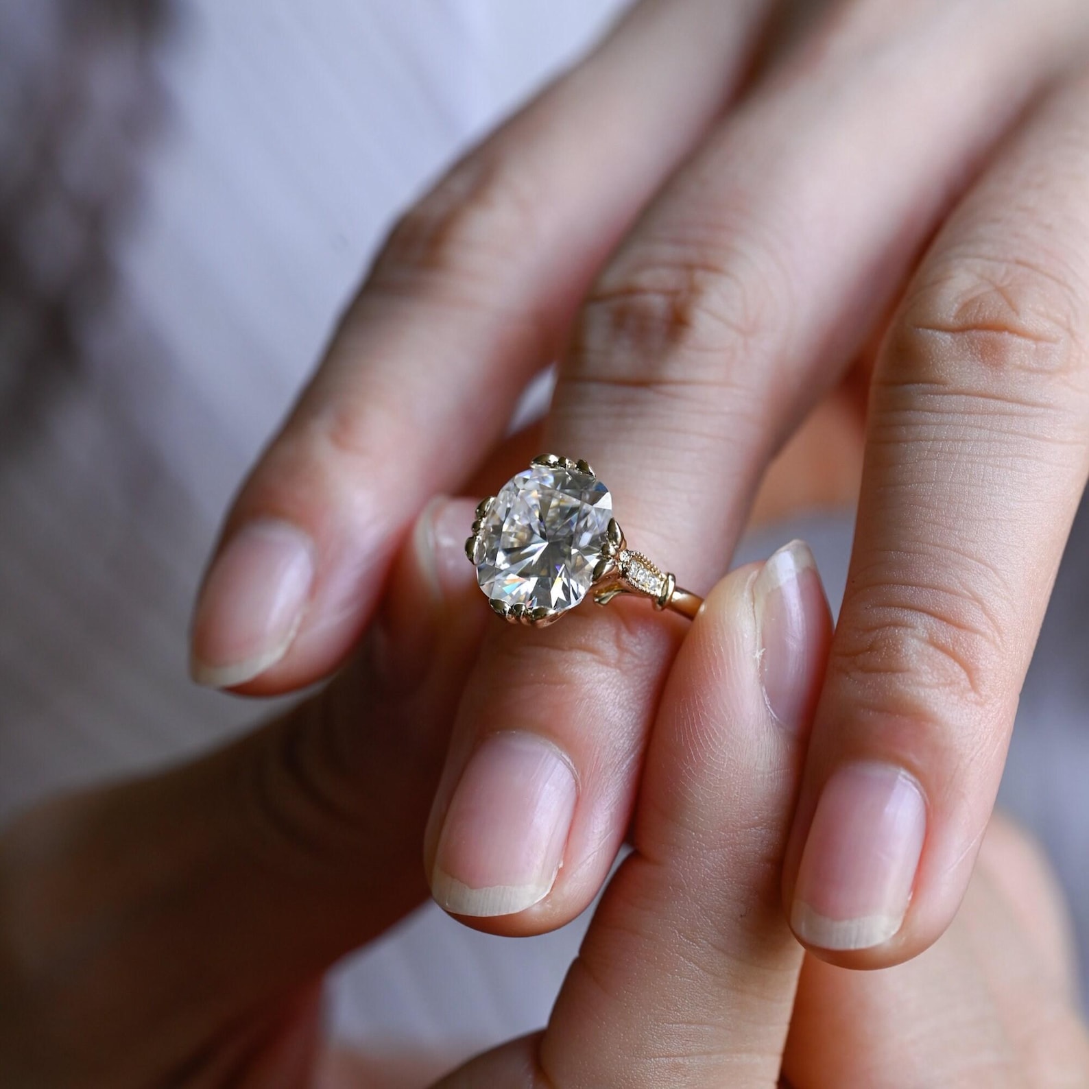 Solid Gold Old Mine Elongated Cushion Moissanite Engagement Ring - Etsy