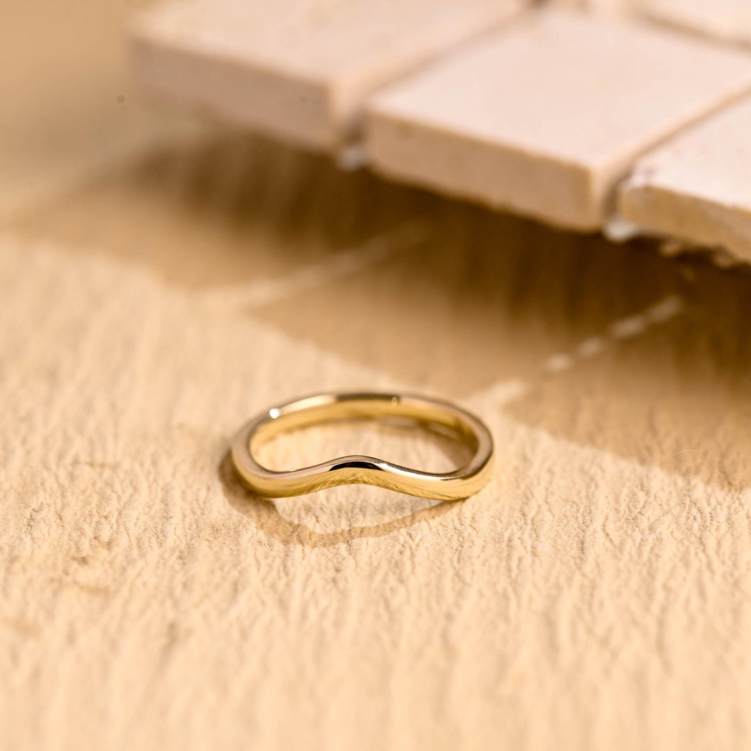 Solid Gold Curved Wedding Band 2mm Plain Gold Bridal Stackable Ring