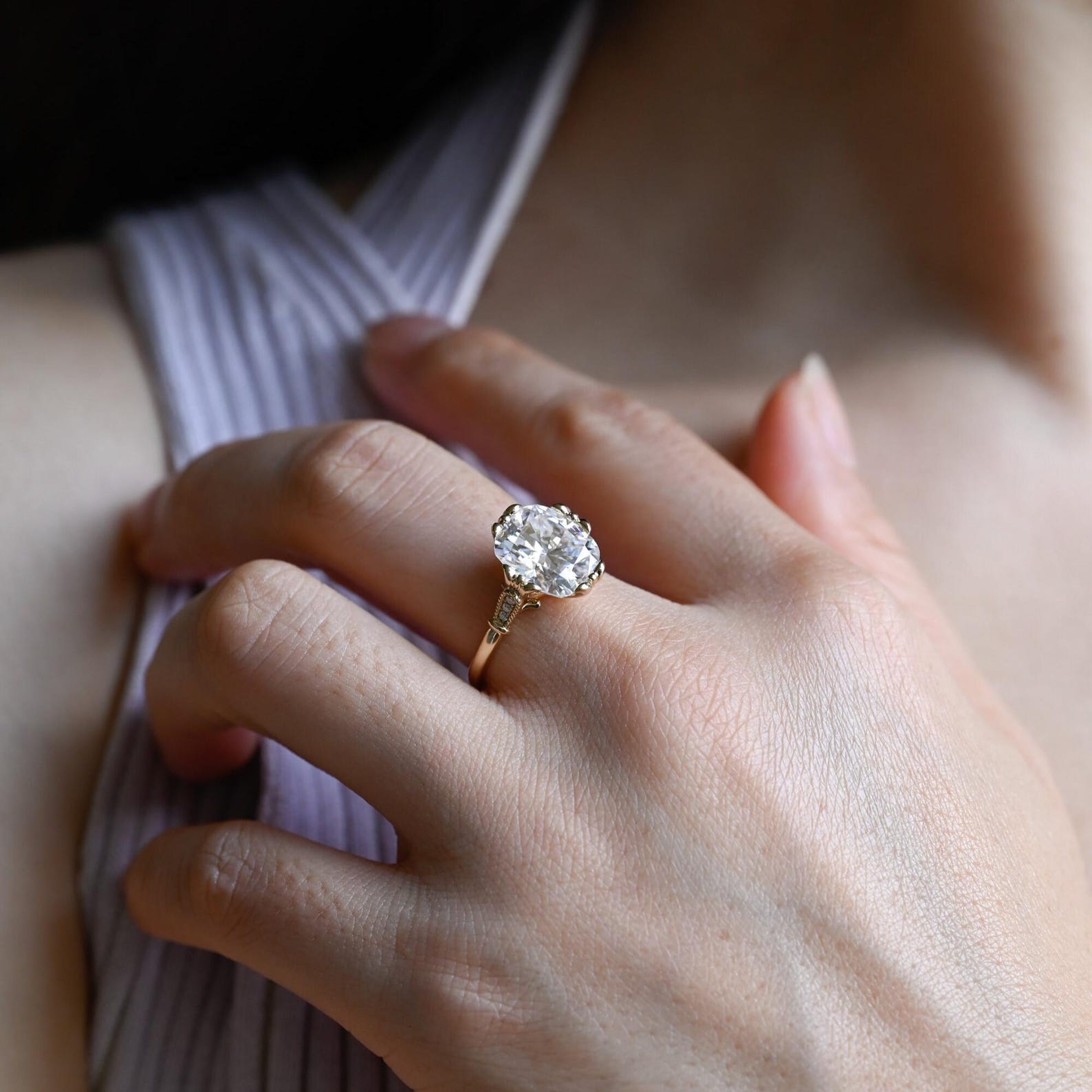 Solid Gold Old Mine Elongated Cushion Moissanite Engagement Ring - Etsy