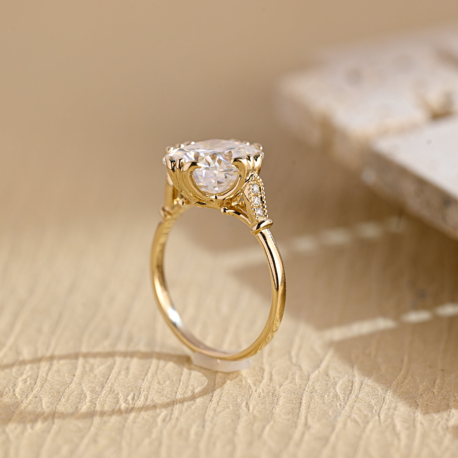 Solid Gold Old Mine Elongated Cushion Moissanite Engagement Ring - Etsy