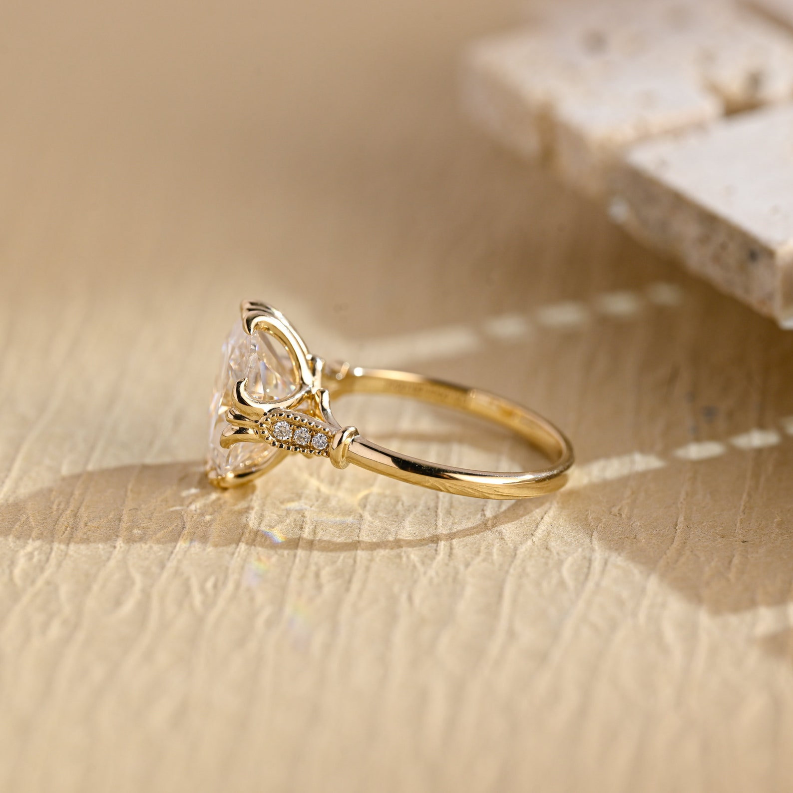 Solid Gold Old Mine Elongated Cushion Moissanite Engagement Ring - Etsy